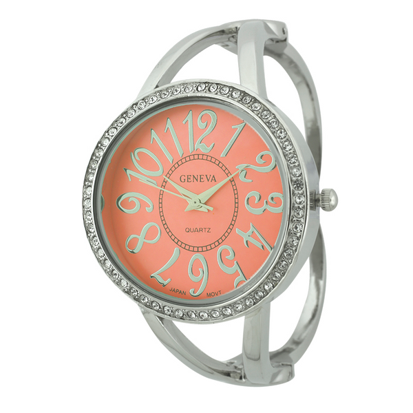 Round Face with Round Stones and Big Numbers Cuff Watch. – Sun Star Fashion