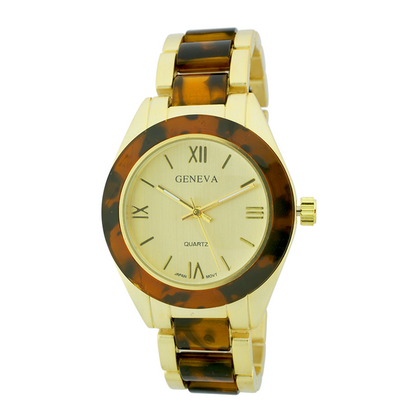 Round Face Plastic and Metal Link Watch.（Gold） – Sun Star Fashion