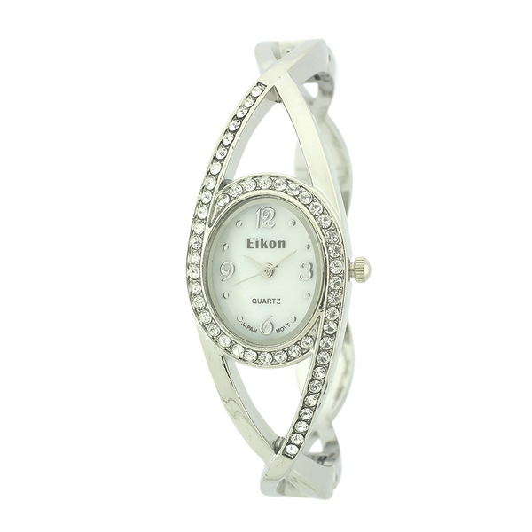 Oval Face Cuff Watch With Stones On Dial. – Sun Star Fashion