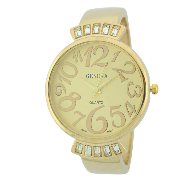 Big Numbers Round Face with Rectangle Stones Cuff Watch – Sun Star Fashion